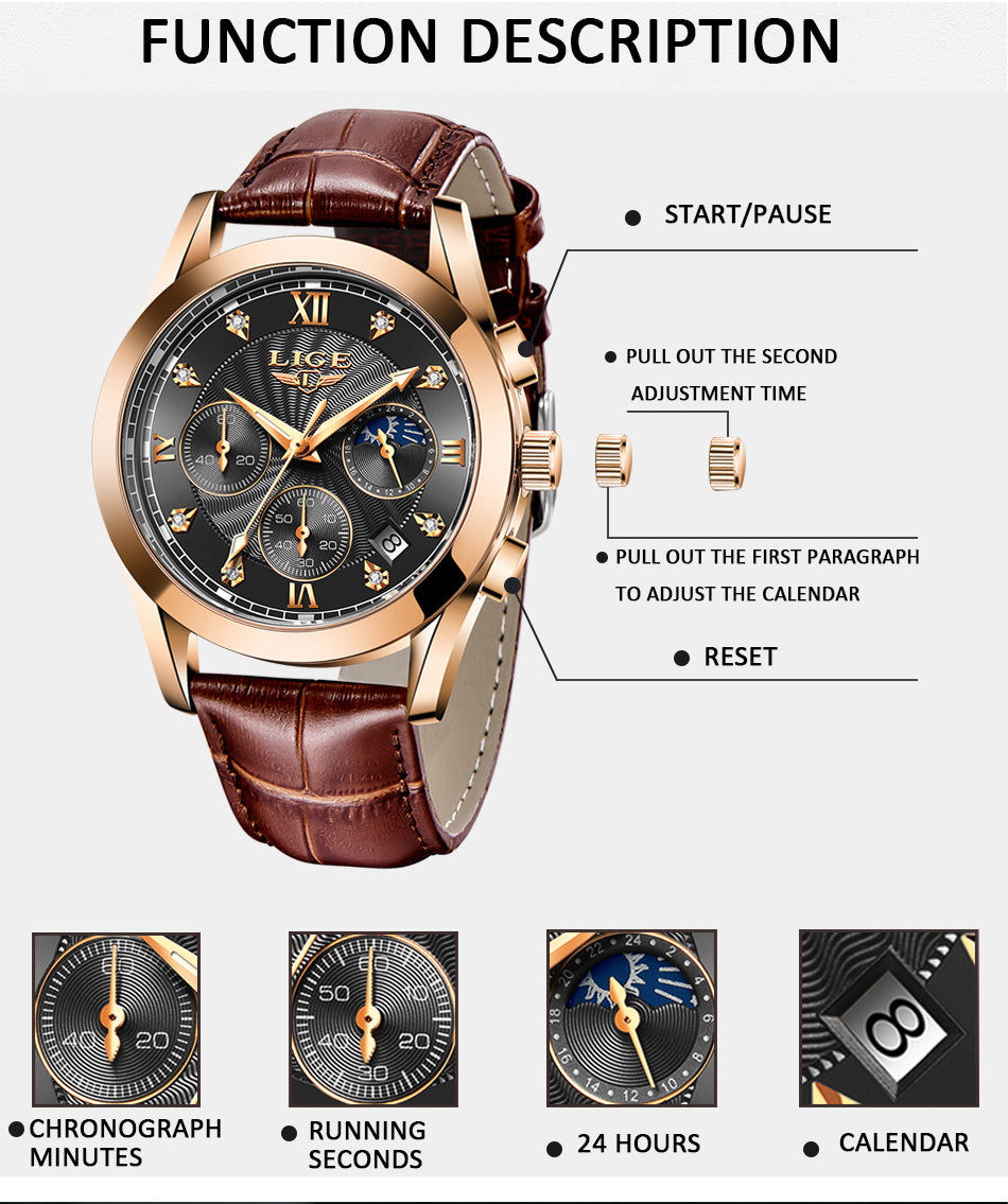 LIGE Business Watch Genuine Leather Band